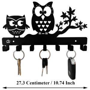 HeavenlyKraft Owl Key Holder, Owl Key Rack, Owl Key Hooks, Metal Key Cabinet, Owl Key Hanger, Medal Hanger, Leash Hanger, 10.6 X 6.15 X 1 INCH (Owl Duo Key Hook)