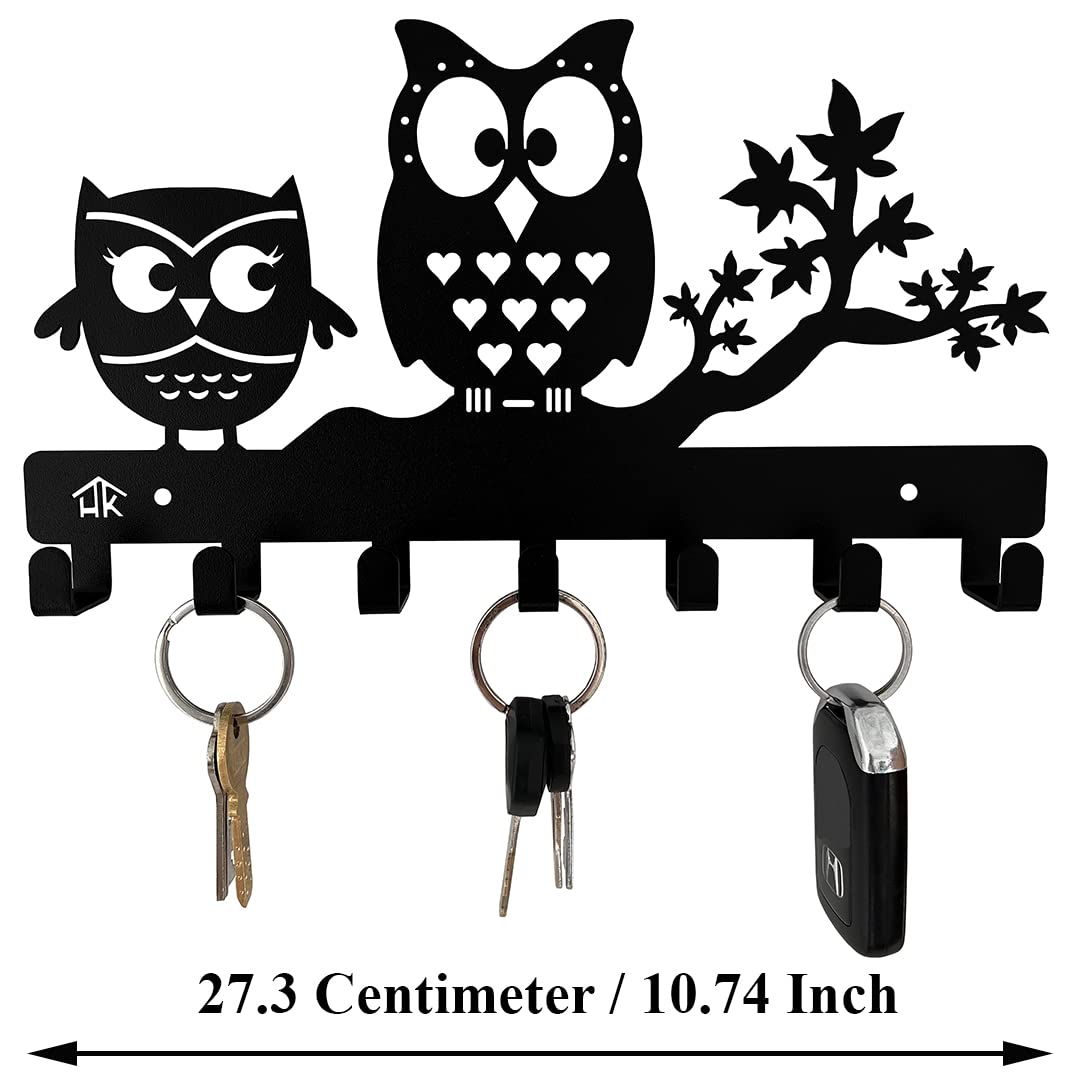 HeavenlyKraft Owl Key Holder, Owl Key Rack, Owl Key Hooks, Metal Key Cabinet, Owl Key Hanger, Medal Hanger, Leash Hanger, 10.6 X 6.15 X 1 INCH (Owl Duo Key Hook)