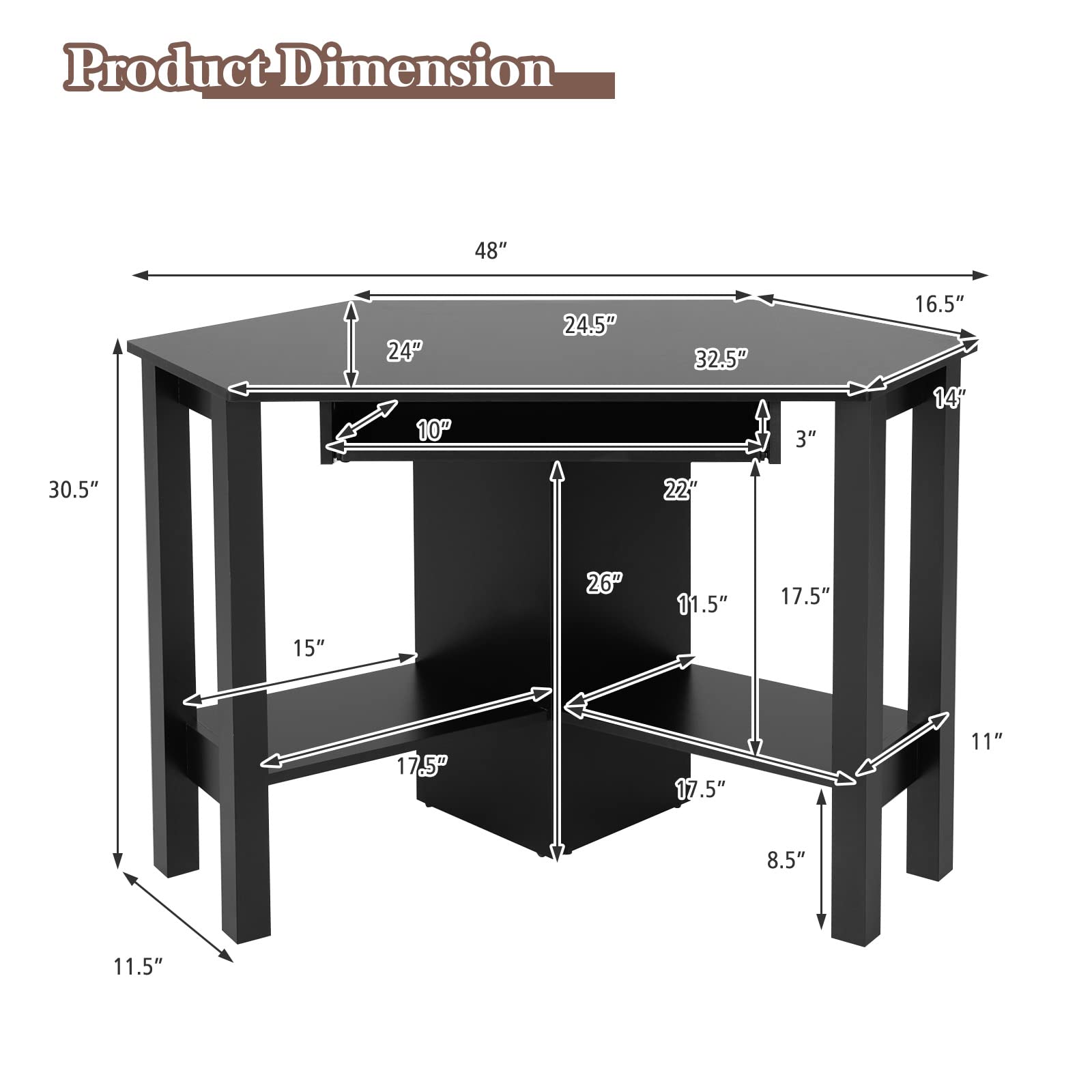 Tangkula Corner Desk with Keyboard Tray, Triangle Corner Computer Desk for Small Space, Bedroom Corner Makeup Vanity Desk with Storage Shelves, Space Saving Corner Writing Desk