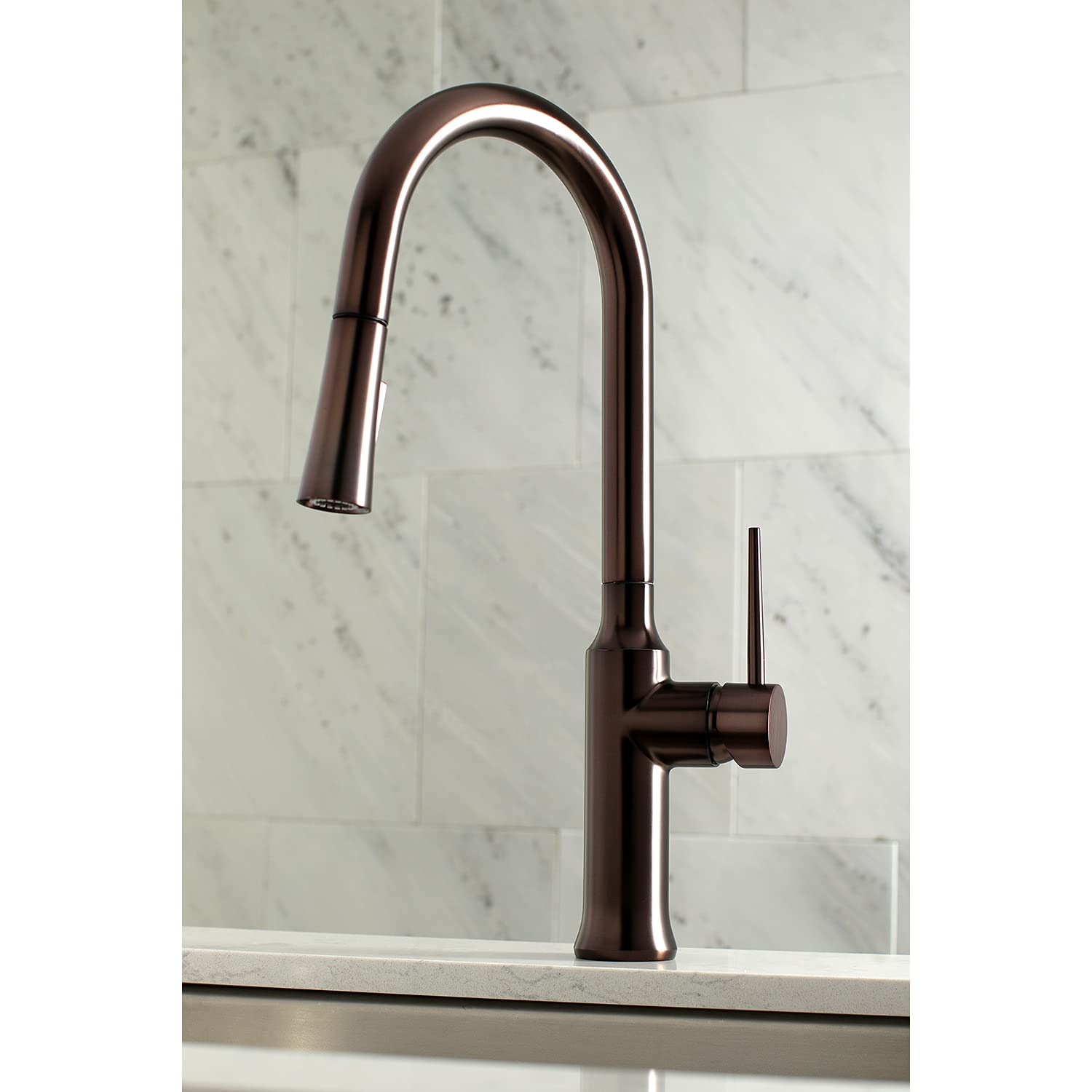 Kingston Brass LS2725NYL New York Pull-Down Sprayer Kitchen Faucet, 8" in Spout Reach, Oil Rubbed Bronze