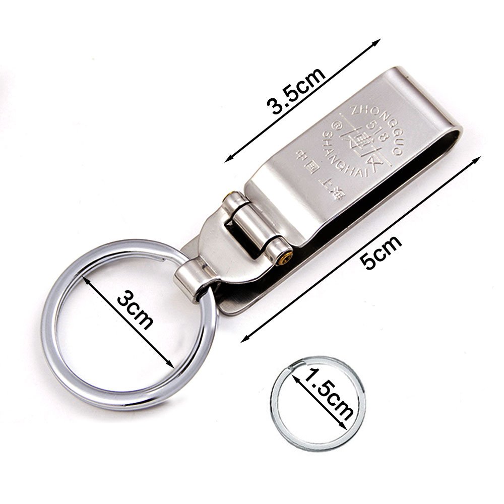 Linwnil Stainless Steel Keyring Security Belt Clip Key Chain,used in sports pants, clothes pockets,belt,Durable Multi-ring Key Holder (2)