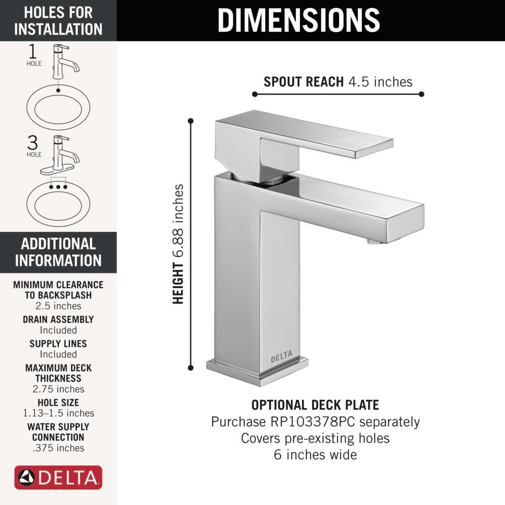 DELTA FAUCET 567LF-HGM-PP Modern Single Handle Project Pack Faucet-Low Flow, 0.5 GPM Water, Chrome