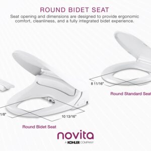 KOHLER BH93-N0 Novita Round Electric Bidet Toliet Seat, Heated Bidet Seat for Existing Toilets, Bidet Warm Water with Dryer, White