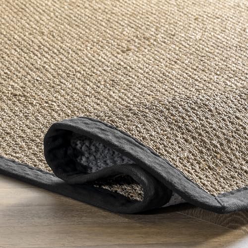 nuLOOM 3x5 Elijah Seagrass Area Rug, Black, Solid Farmhouse Style, Cotton Bordered, Basketweave, Natural Fiber, For Bedroom, Dining Room, Living Room, Hallway, Office, Kitchen, Entryway