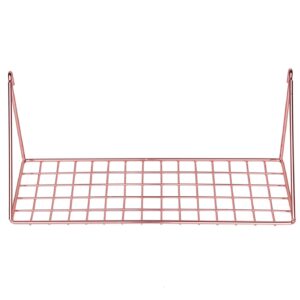 Simmer Stone Wall Grid Shelf, Wire Metal Hanging Rack for Wall Display & Storage, Size 11.8x4.3x4.7 inch (LxWxH), Rose Gold