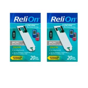 relion confirm/micro plus blood glucose test strips, 20 ct (2 pack)