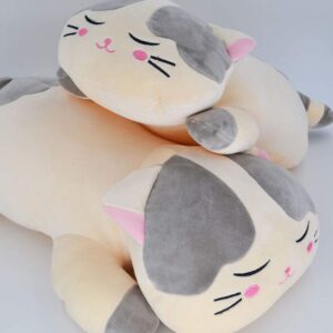 MASSJOY Very Soft Cat Big Hugging Pillow Plush Kitten Kitty Stuffed Animals Gray