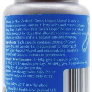 PurePets New Zealand Green Lipped Mussel Capsules for Dogs and Cats - 200mg x 120 Capsules - for Hip & Joint Support - 100% Natural Arthritis Pain Relief - Mobility Supplement Inflammation Management