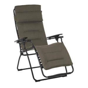 lafuma futura air comfort zero gravity steel frame padded recliner folding outdoor patio relaxation chair with cushion, taupe gray