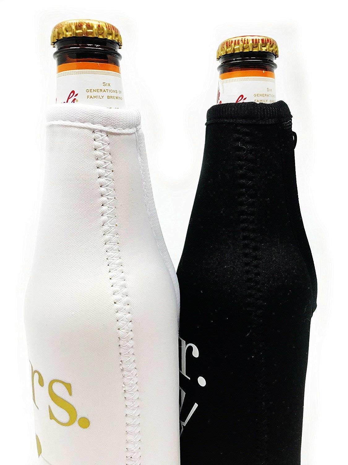 Mr. & Mrs. Beer Bottle Cooler Sleeves Black & White Gift Set 2 Pack - Perfect for Wedding, Bridal Shower, Engagement Party & So Much More.