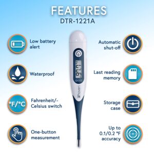 iProven Oral Thermometer, Measures in 10 seconds with flexible tip and fever alarm, Digital Medical Thermometer for adults, kids and toddlers - DTR-1221A