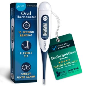 iproven oral thermometer, measures in 10 seconds with flexible tip and fever alarm, digital medical thermometer for adults, kids and toddlers - dtr-1221a