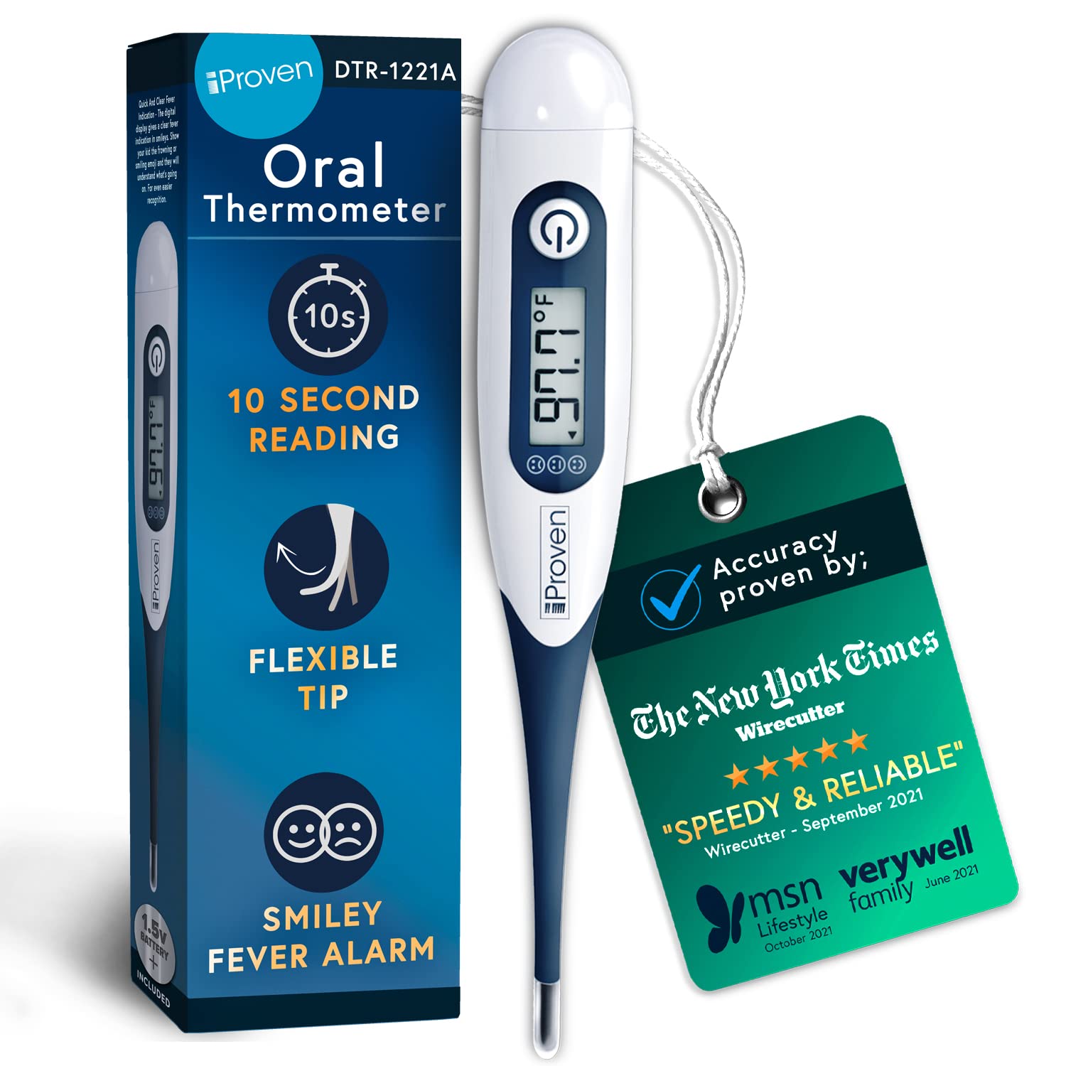 iProven Oral Thermometer, Measures in 10 seconds with flexible tip and fever alarm, Digital Medical Thermometer for adults, kids and toddlers - DTR-1221A