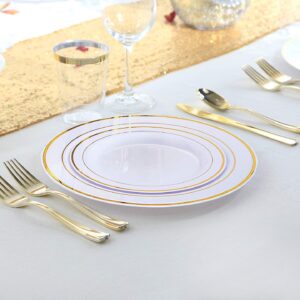 supernal 60pcs Gold Plastic Dinnerware,Gold Plastic Plates with Gold Plastic Silverware,Gold Plastic Party Plates,Gold Plastic Cutlery Service for 12 Guests,Perfect for Thanksgiving,Christmas,Party