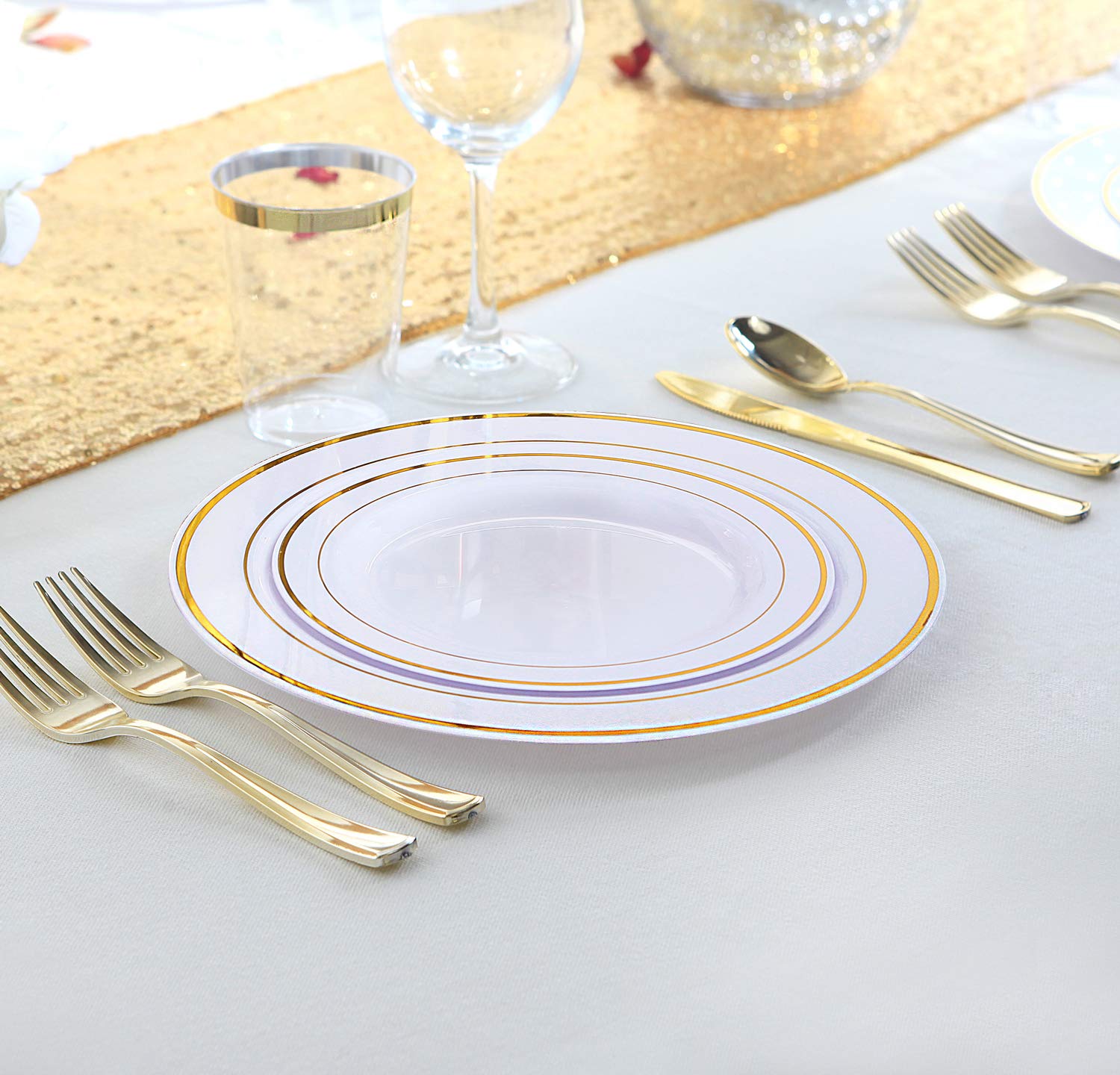 supernal 60pcs Gold Plastic Dinnerware,Gold Plastic Plates with Gold Plastic Silverware,Gold Plastic Party Plates,Gold Plastic Cutlery Service for 12 Guests,Perfect for Thanksgiving,Christmas,Party