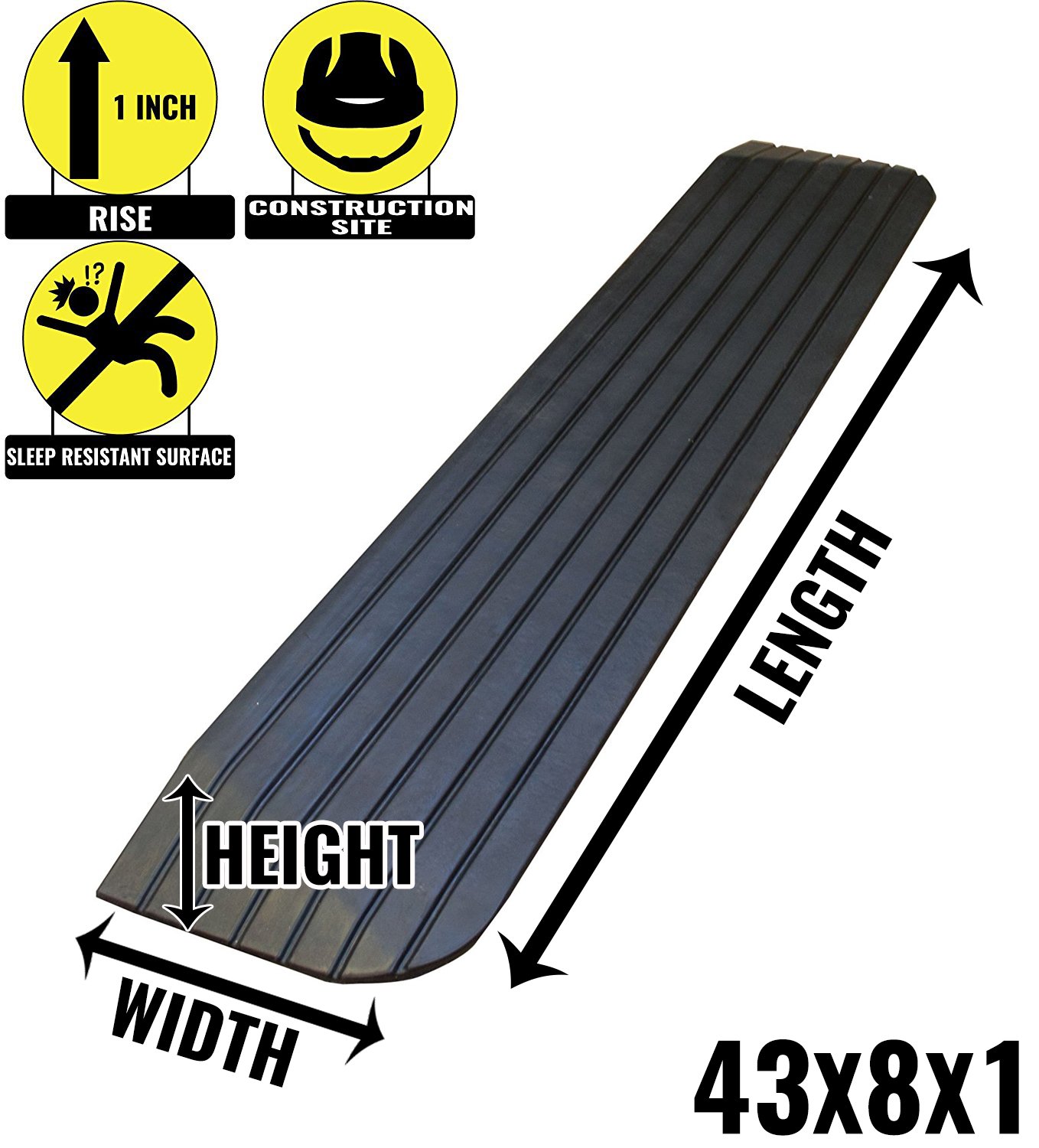 RK Safety RK-RTR01 1" Rise Solid Rubber Power Wheelchair Scooter Threshold Ramp (1 Pc)