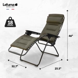 Lafuma Futura Air Comfort Zero Gravity Steel Frame Padded Recliner Folding Outdoor Patio Relaxation Chair with Cushion, Taupe Gray