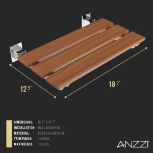 ANZZI Wall Mount Spa Bohemian 18.7 in x 12.4 in Rhino Alloy Certified Bathroom Accessories Folding Teakwood Shower Bench AC-AZ202