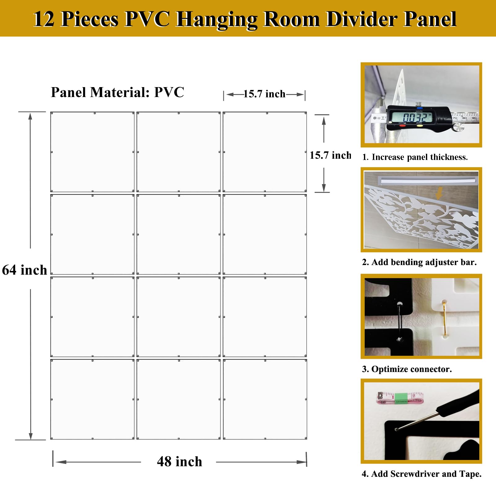 Lchen Solid Hanging Room Divider,12 Pieces Solid Board Screen Panels White Home Decoration Room Partition (White Board,15.7"x15.7"x0.03")