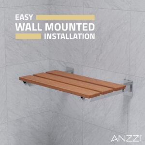 ANZZI Wall Mount Spa Bohemian 18.7 in x 12.4 in Rhino Alloy Certified Bathroom Accessories Folding Teakwood Shower Bench AC-AZ202