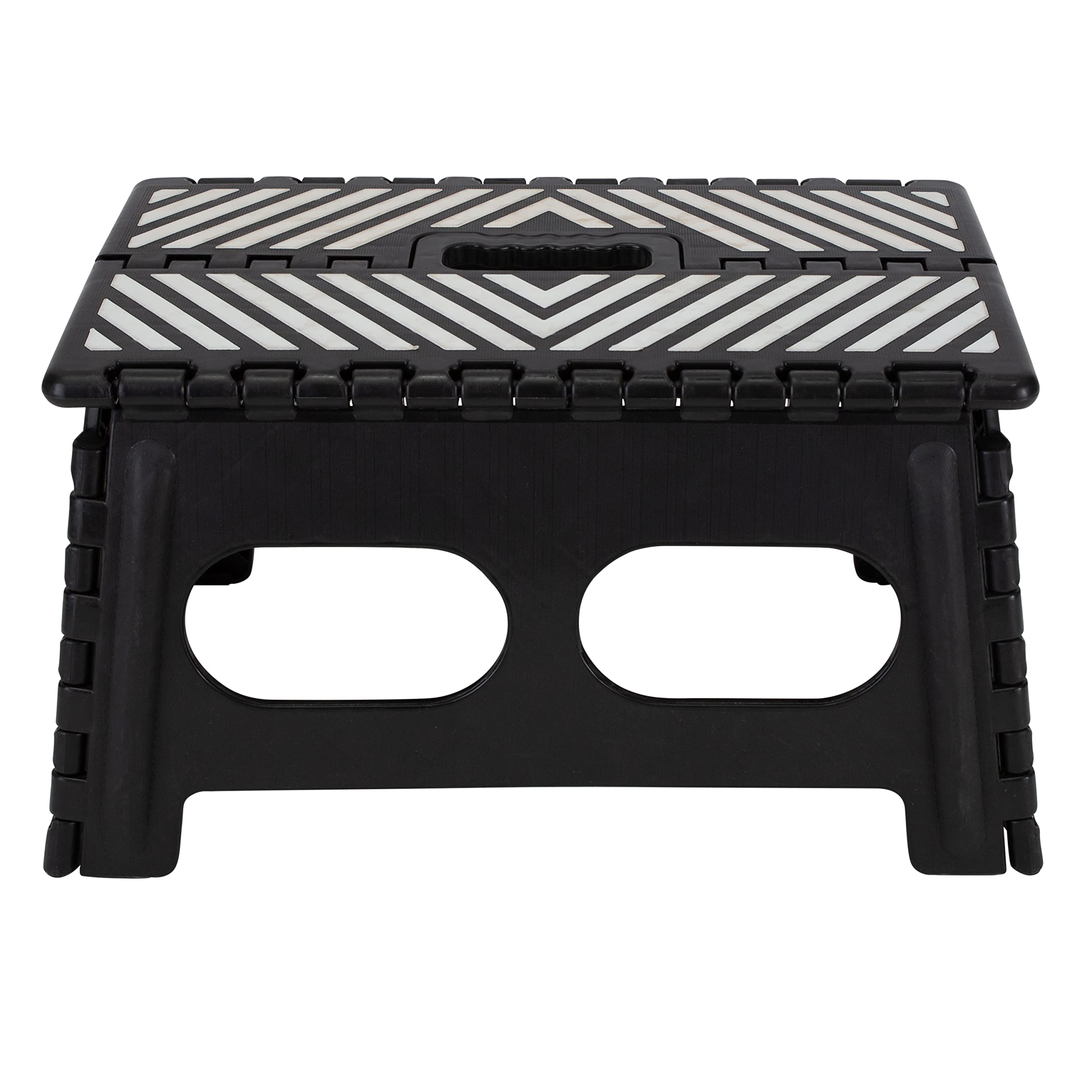 Simplify Extra Wide 9 Inch Folding Step Stool, Lightweight, Sturdy and Safe, Carrying Handle, Easy to Open, for Kitchen, Bathroom, Bedroom, Adults, Black