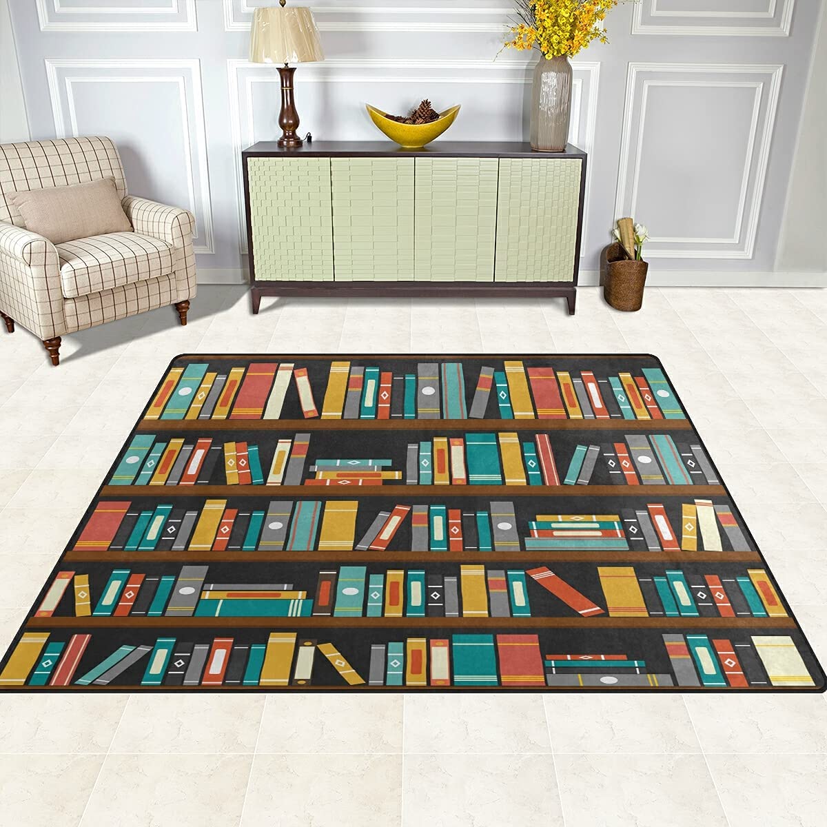 ALAZA Vintage Library Bookshelf Bookworm Area Rug Rugs for Living Room Bedroom 7' x 5'