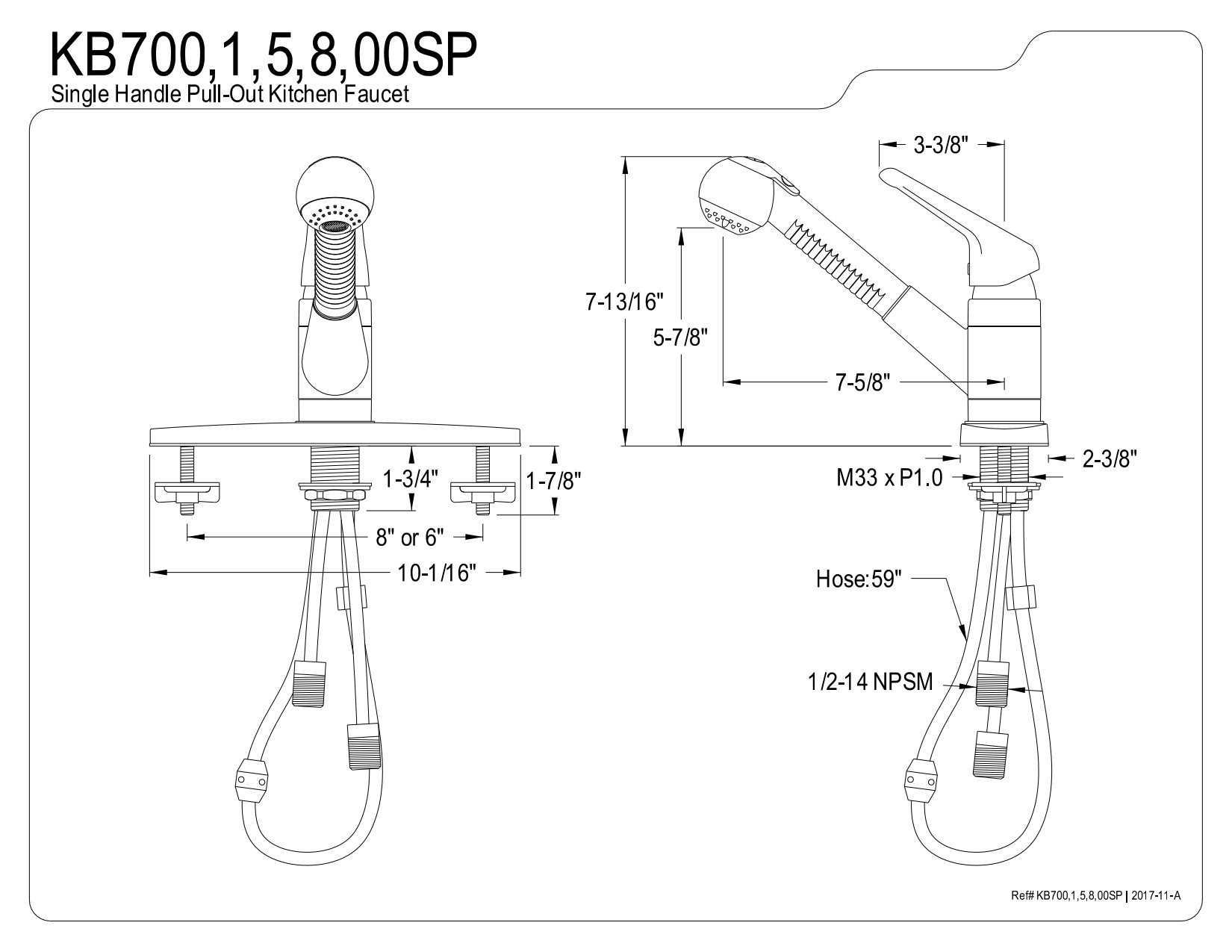 Kingston Brass KB7000SP Wyndham Pull-Out Sprayer Kitchen Faucet, 7-5/8" in Spout Reach, Black Stainless