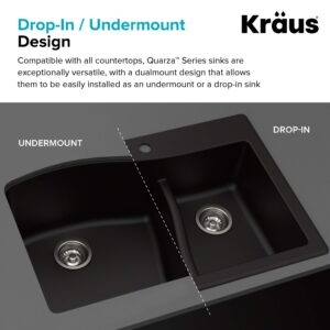 KRAUS Quarza 33-inch Drop-In/Undermount 60/40 Double Bowl Granite Kitchen Sink in White, KGD-442WHITE