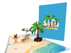 igifts and cards oceanfront 3d pop up greeting card - tree, palms, ocean, beach, vacation, calm, bon voyage, fun, just because, retirement, mother’s day, father's day, happy birthday