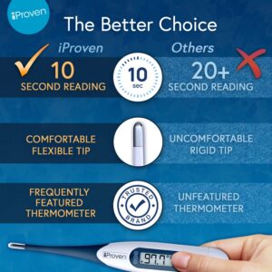 iProven Oral Thermometer, Measures in 10 seconds with flexible tip and fever alarm, Digital Medical Thermometer for adults, kids and toddlers - DTR-1221A