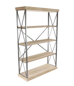 deco 79 wood shelving unit 5 shelf with gray metal x-frame, 48" x 17" x 72", brown