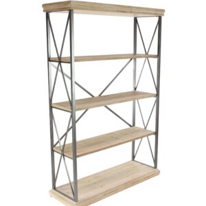 Deco 79 Wood Shelving Unit 5 Shelf with Gray Metal X-Frame, 48" x 17" x 72", Brown