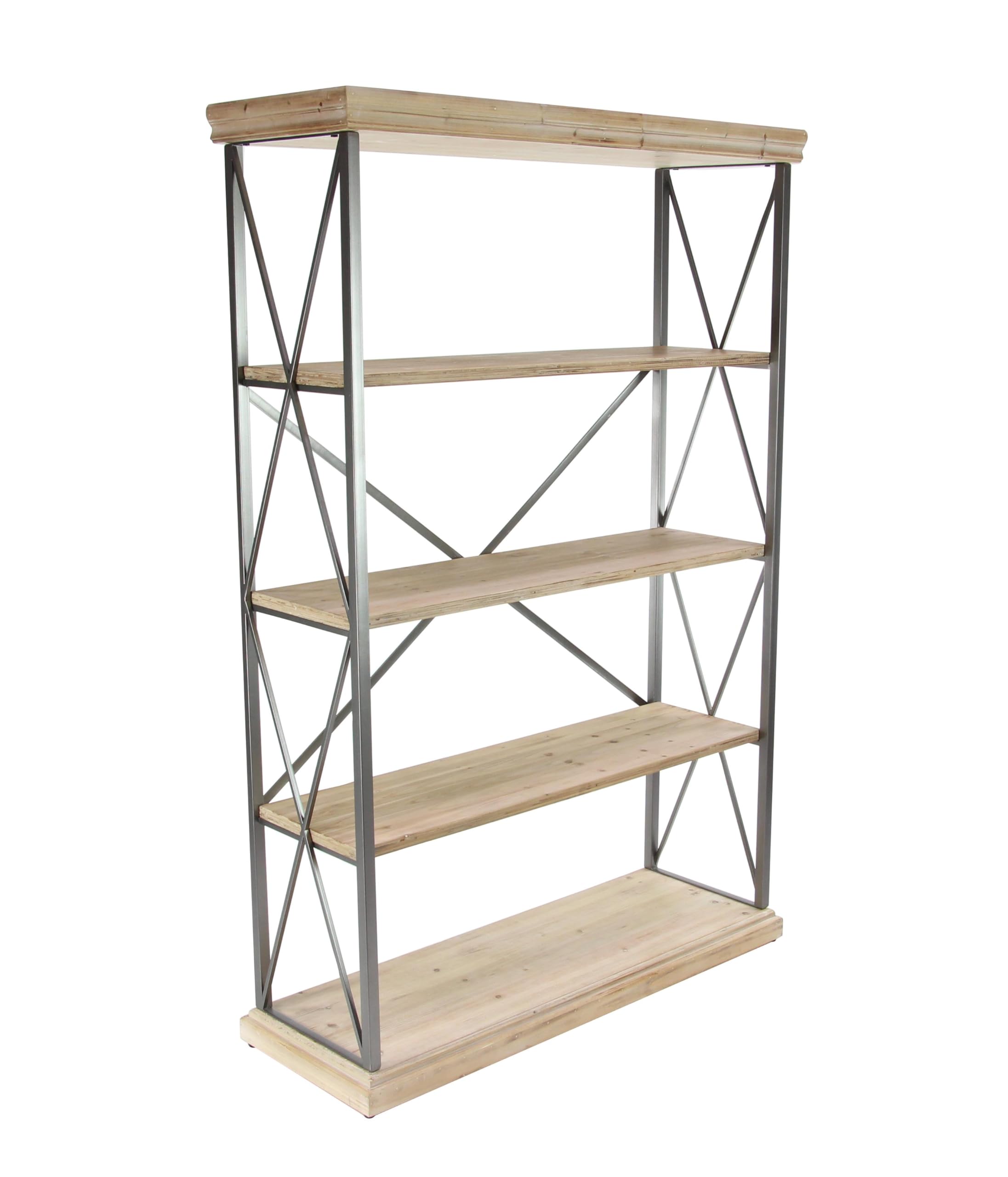 Deco 79 Wood Shelving Unit 5 Shelf with Gray Metal X-Frame, 48" x 17" x 72", Brown