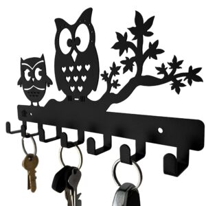 HeavenlyKraft Owl Key Holder, Owl Key Rack, Owl Key Hooks, Metal Key Cabinet, Owl Key Hanger, Medal Hanger, Leash Hanger, 10.6 X 6.15 X 1 INCH (Owl Duo Key Hook)