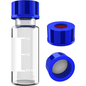 2ml autosampler vials with writing area and graduations, 9-425 hplc, screw cap, white ptfe & red silicone septa, 100 pcs