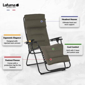 Lafuma Futura Air Comfort Zero Gravity Steel Frame Padded Recliner Folding Outdoor Patio Relaxation Chair with Cushion, Taupe Gray