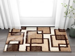 well woven ruby geometric 2x3 mat ivory & beige neutral modern contemporary hand carved squares design perfect for entryways & small spaces plush easy-care easy-to-clean