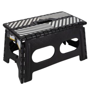 simplify extra wide 9 inch folding step stool, lightweight, sturdy and safe, carrying handle, easy to open, for kitchen, bathroom, bedroom, adults, black