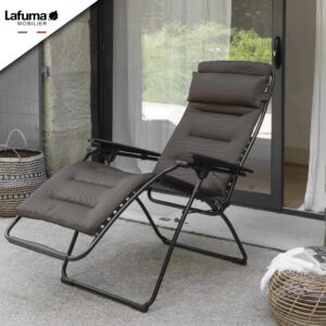 Lafuma Futura Air Comfort Zero Gravity Steel Frame Padded Recliner Folding Outdoor Patio Relaxation Chair with Cushion, Taupe Gray