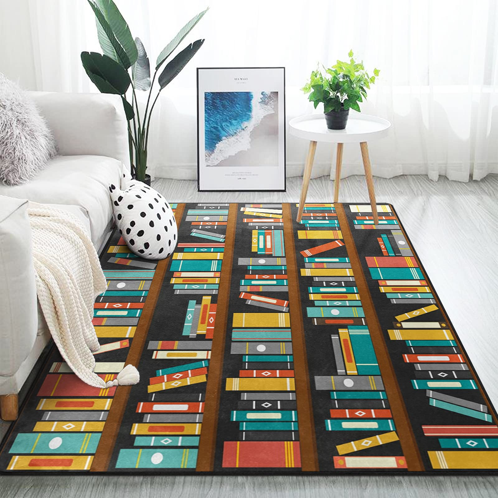 ALAZA Vintage Library Bookshelf Bookworm Area Rug Rugs for Living Room Bedroom 7' x 5'