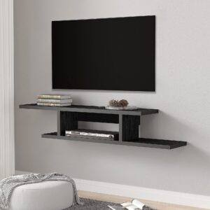 fitueyes concise floating tv stand shelf - wall mounted entertainment center media console component wall cabinet, black, 50"