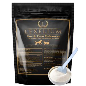 lexelium dermatitis skin and coat supplement for dogs and cats - promotes healthy skin and fur for dogs and cats - helps w/itch, dry skin + other symptom - natural vet-approved powder formula - 200g