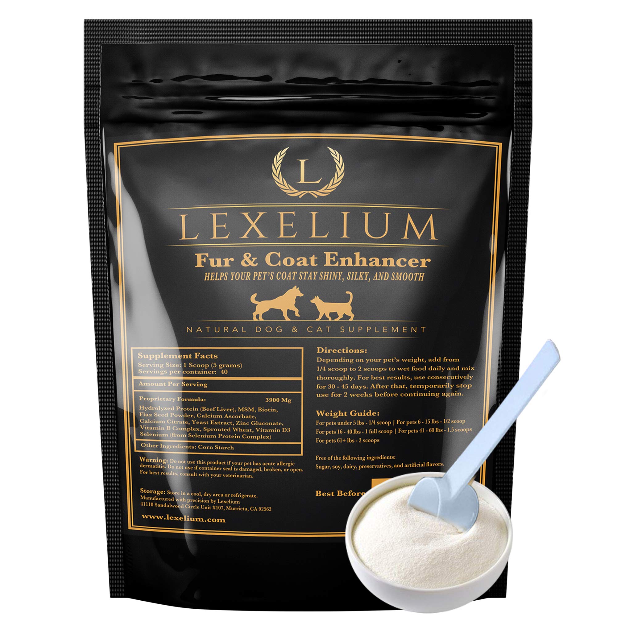 Lexelium Dermatitis Skin and Coat Supplement for Dogs and Cats - Promotes Healthy Skin and Fur for Dogs and Cats - Helps w/Itch, Dry Skin + Other Symptom - Natural Vet-Approved Powder Formula - 200G