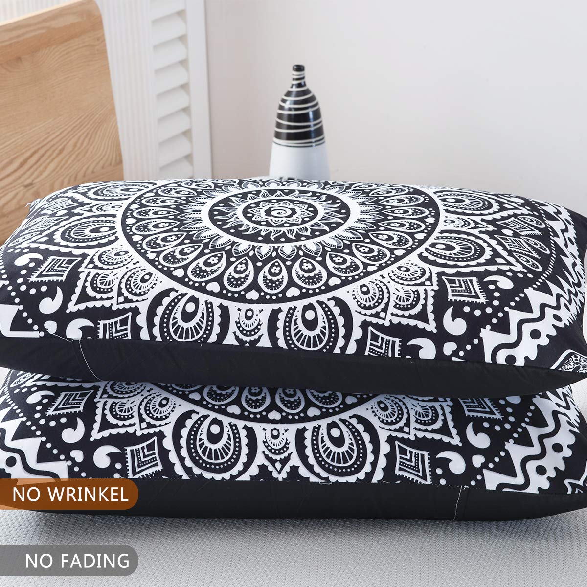 DasyFly 3 Piece Bohemian Duvet Cover Sets Queen Size Mandala Elephant Boho Chic Bedding Duvet Cover Sets for Aducts Boys Girls Black White