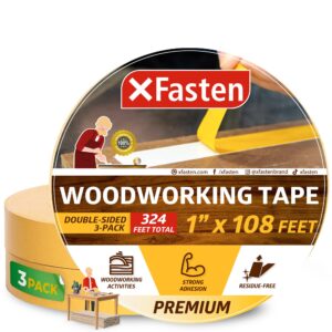 xfasten double sided woodworking tape, 1-inch by 36-yards, 3-pack - double face woodworker turner's tape for wood template, removable & residue free