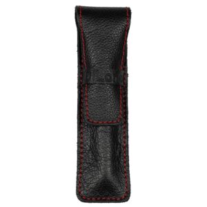 diloro full grain leather single pen case holder pouch pencil organizer (buffalo black w red)