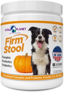 vital planet - firm stool – dog stool hardener, eliminates diarrhea and gas - pumpkin, probiotics and prebiotics for healthy digestion, fiber for firmer stools and regularity - 111 grams 30 servings