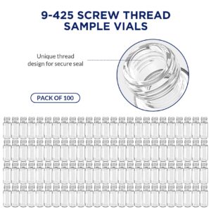 2mL Autosampler Vials with Writing Area and Graduations, 9-425 HPLC, Screw Cap, White PTFE & Red Silicone Septa, 100 Pcs