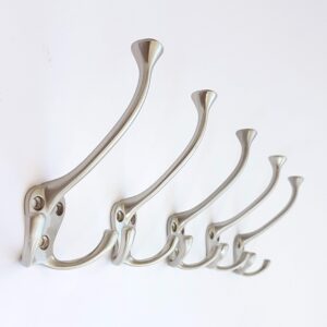 Ambipolar 5 Pack TriLeg Hook, Heavy Duty Big Triple Leg/Double Coat Hooks Base. Entryway Coat Hooks, Scarf and Jacket Hangers.Perfect Bath Towel Heavy Hooks (5 Pack, Satin Nickel)