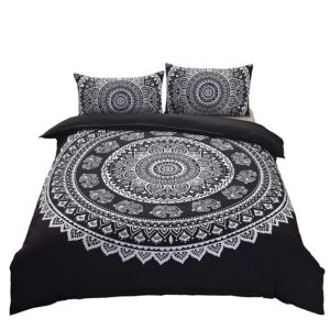 dasyfly 3 piece bohemian duvet cover sets queen size mandala elephant boho chic bedding duvet cover sets for aducts boys girls black white